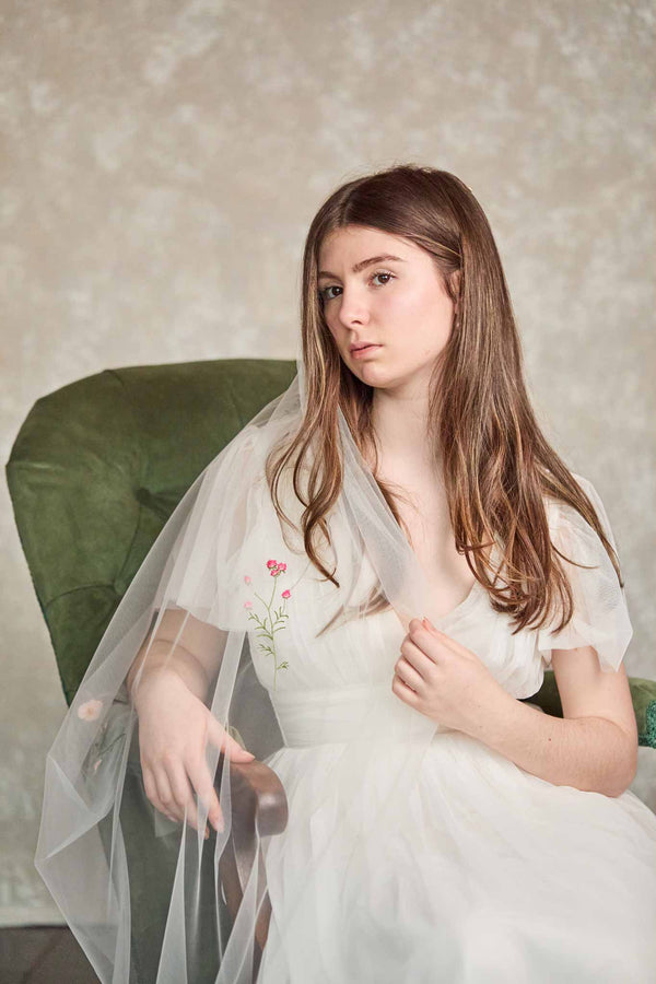 Personalised Veil Embroidery Add On | Cornflowers in red pink (Centaur