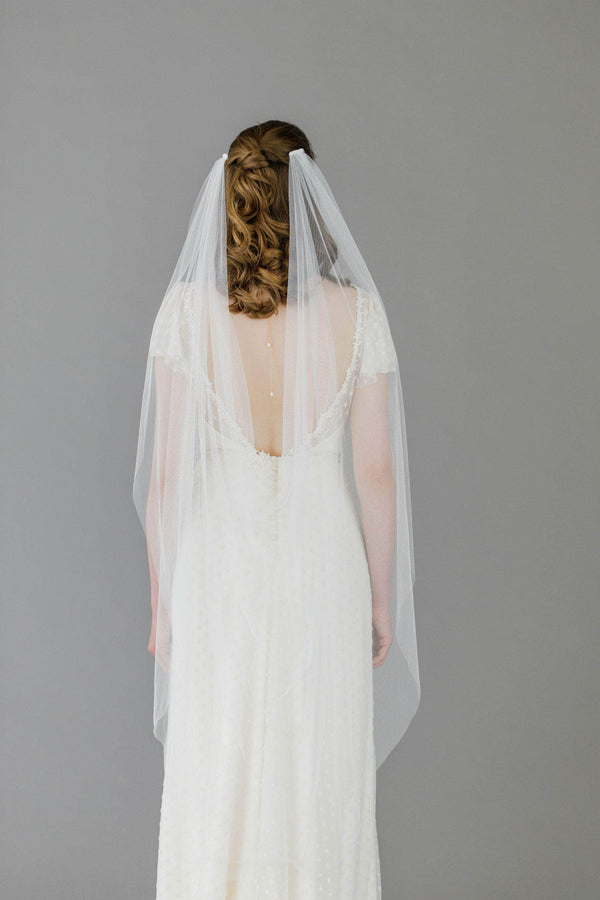 Two comb drape cut edge silk style wedding veil - 'Saffron'