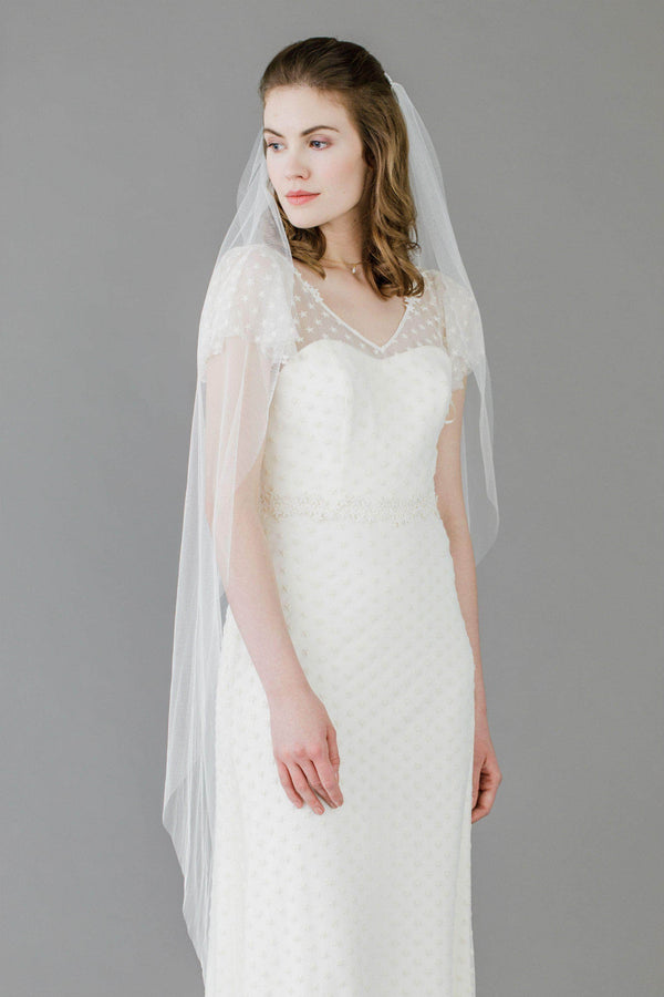 Two comb drape cut edge silk style wedding veil - 'Saffron'