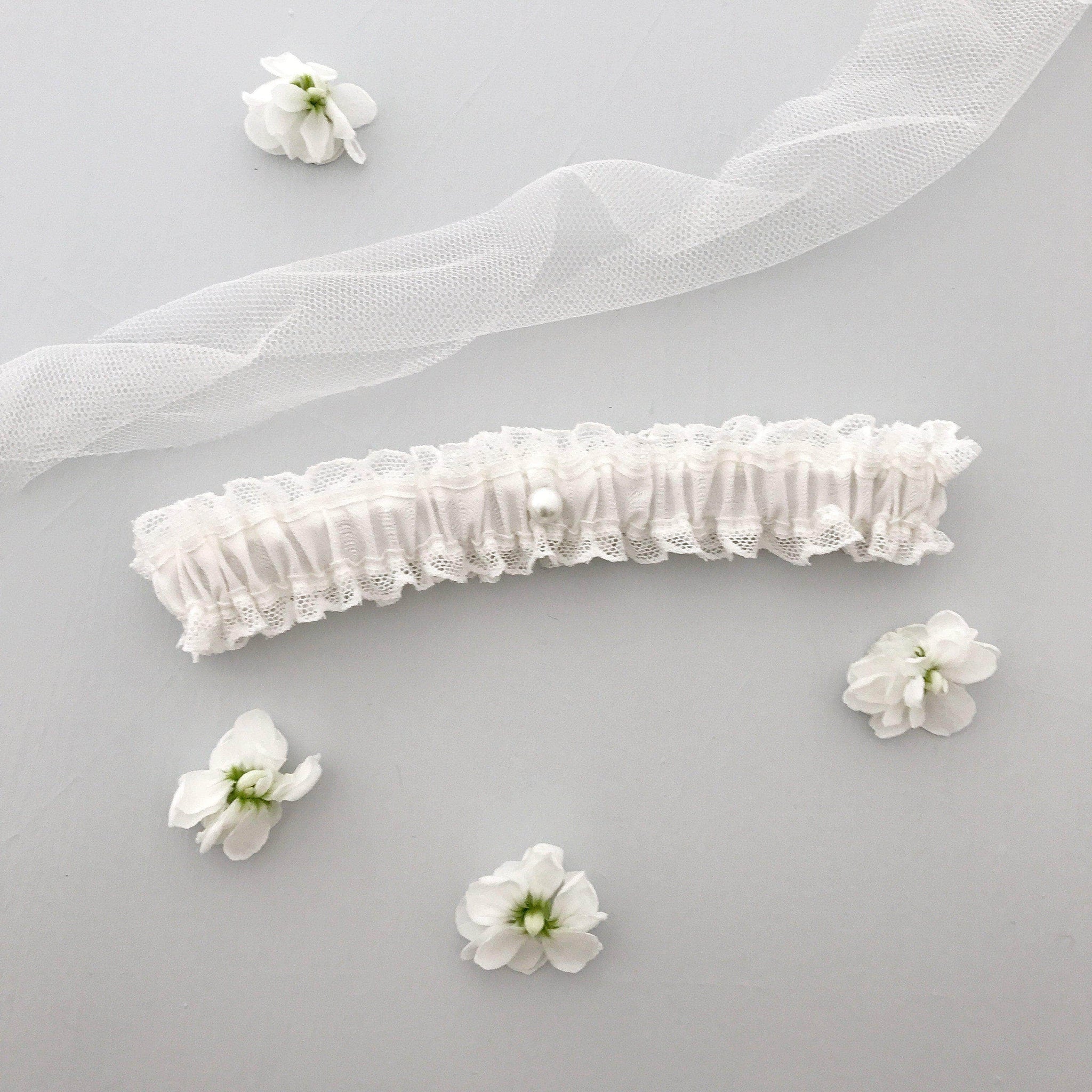 Wedding garter in lace & silk (various colours) - 'Florence'