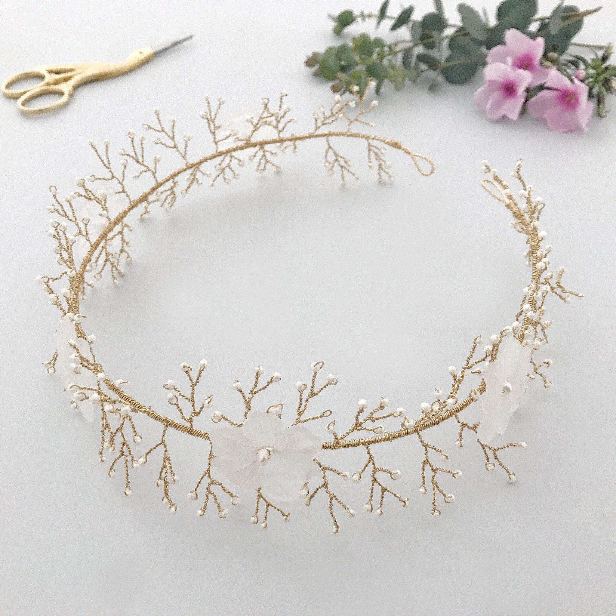 Gold spray flower hair vine - 'Sadie'