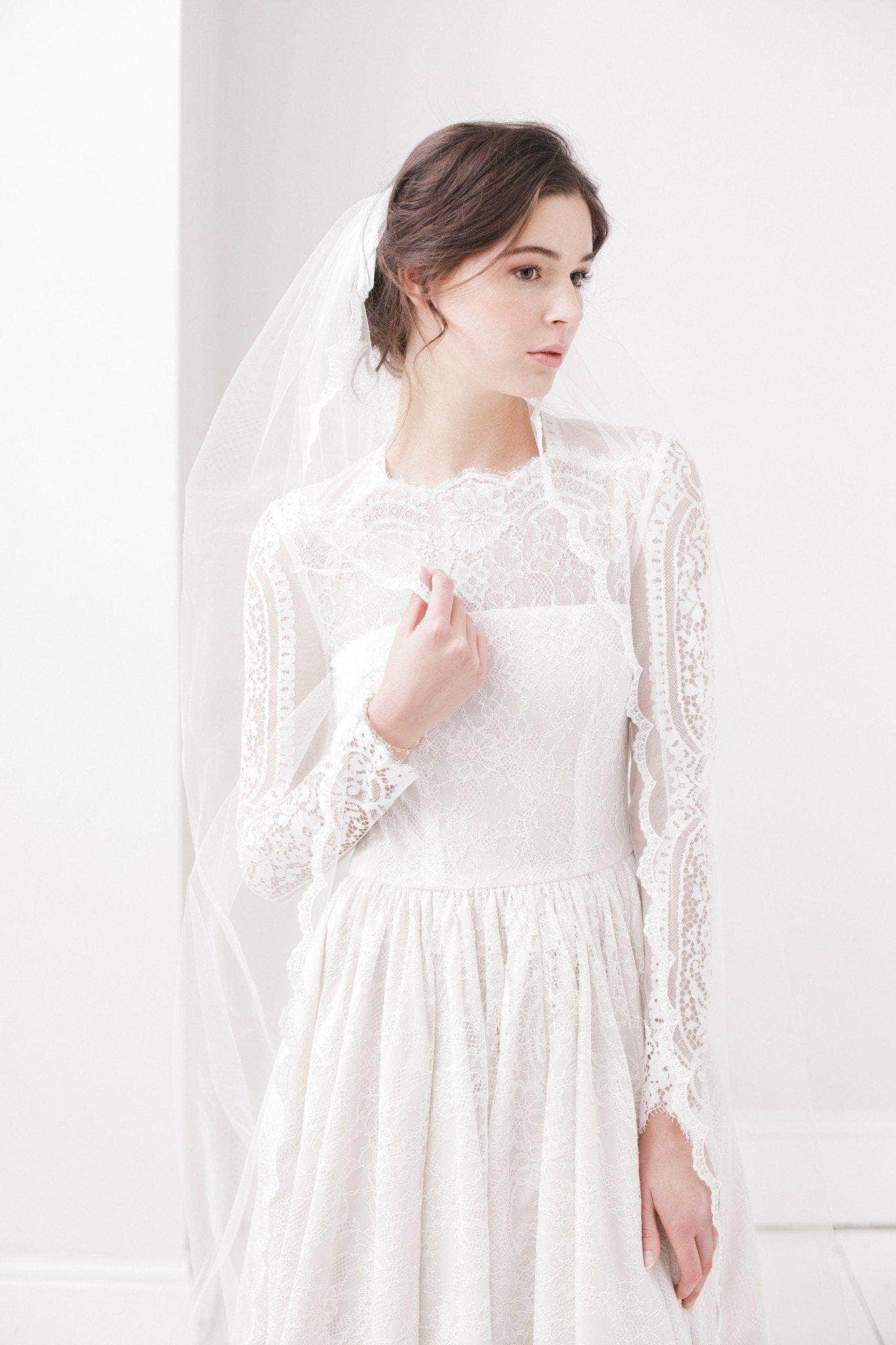 Full lace edged single tier wedding veil - 'Ada'
