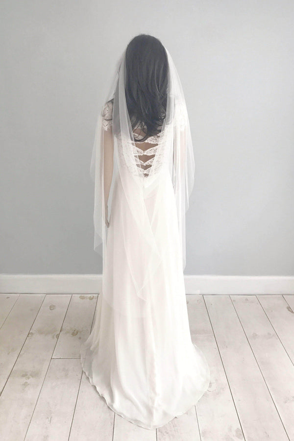 Two comb drape cut edge silk style wedding veil - 'Saffron'
