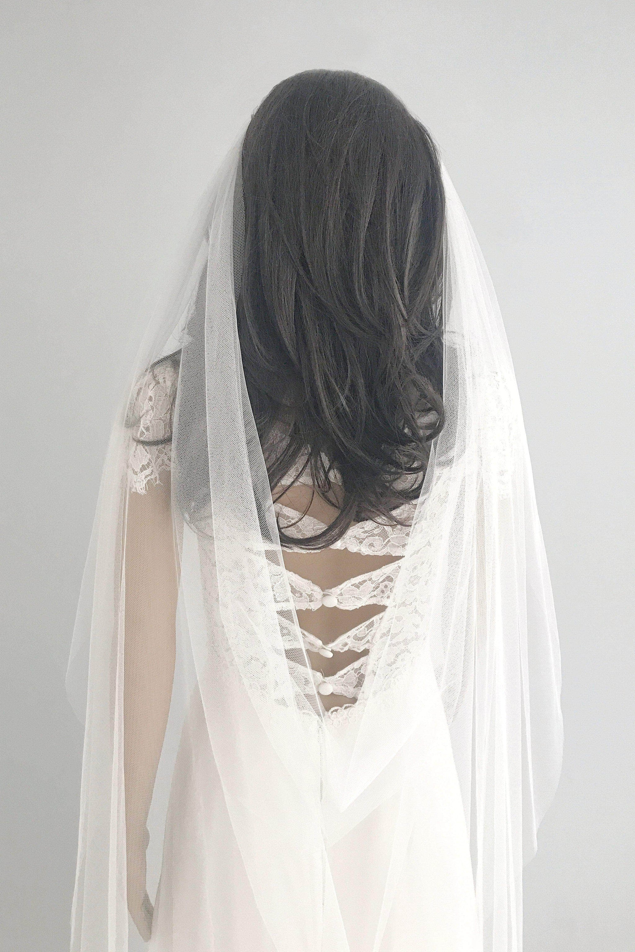 Two comb drape cut edge silk style wedding veil - 'Saffron'