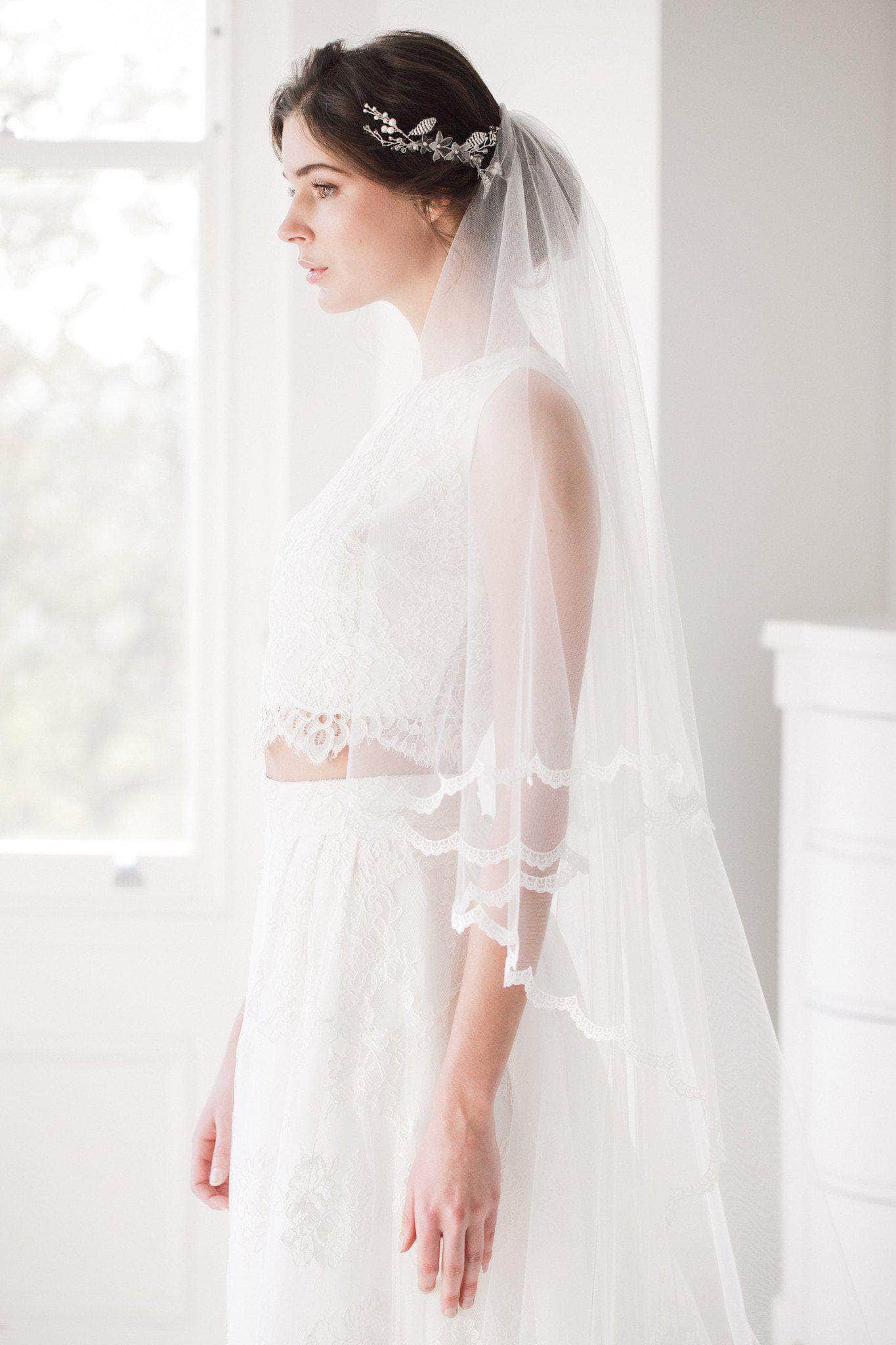 Two tier delicate lace edged wedding veil - 'Ada'